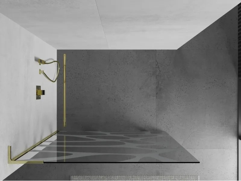 Mexen Kioto L, sprchová zástěna Walk-In 110 x 200 cm, 8mm čiré sklo bílý vzor, zlatý lesklý profil, 800-110-103-50-97