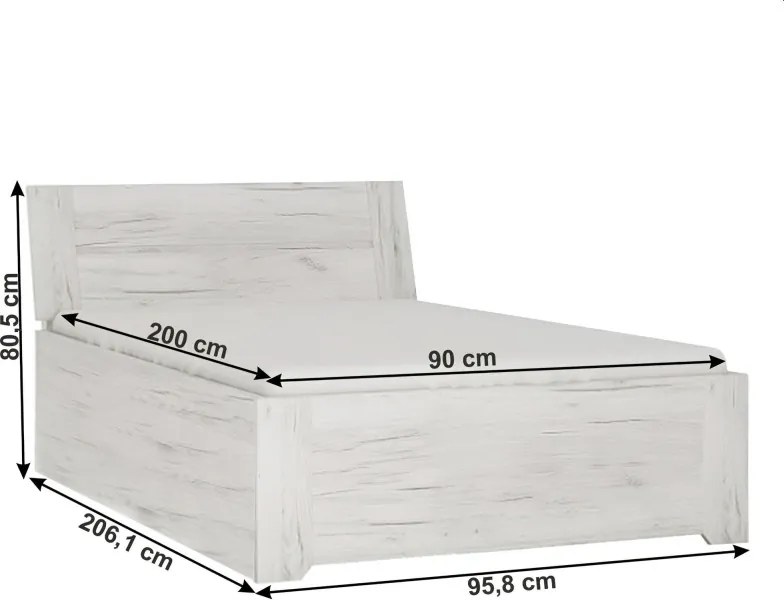 Postel typ 90, bílá craft, 90x200, ANGEL Kondela 0000109403