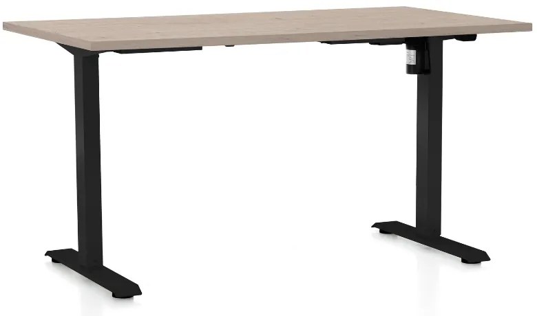 Výškově nastavitelný stůl OfficeTech A, 140 x 80 cm, černá podnož, dub