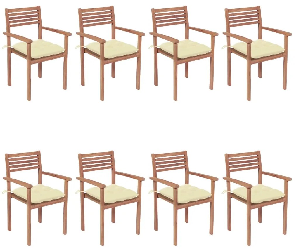 3072617 vidaXL Stohovatelné zahradní židle s poduškami 8 ks masivní teak