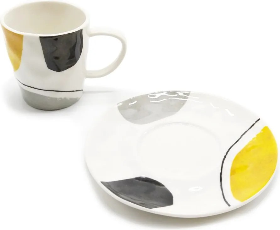 Porcelánový espresso šálek Elements s podšálkem, 120 ml – mačkaný vícebarevný design v přírodním stylu