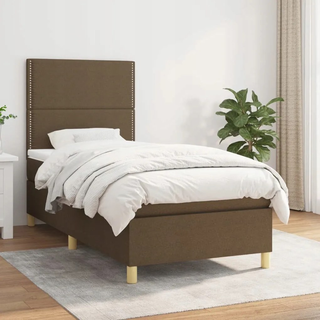 Box Spring Postel S Matrací Textil Tmavě Hnědá Hladké s hřebíky 80 x 200