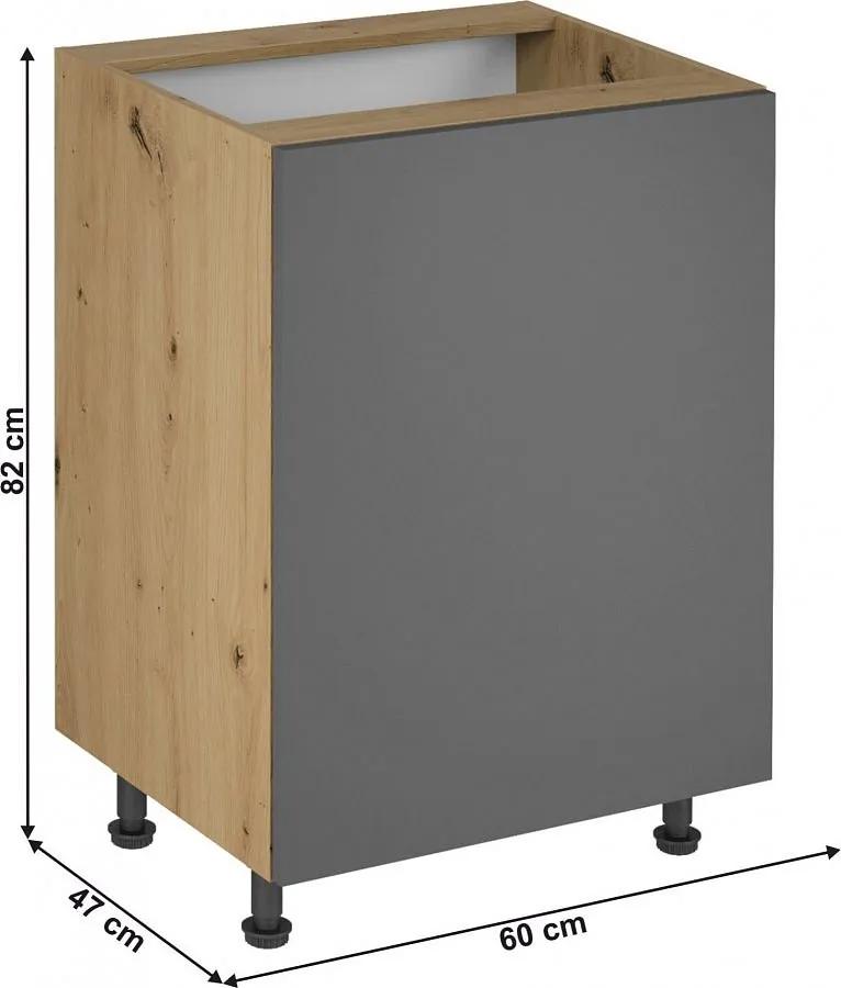Tempo Kondela Spodní kuchyňská skříňka LANGEN D60, levá, dub artisan/šedý mat