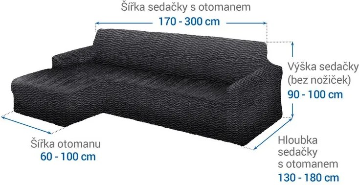 Bielastické potahy CRISTINA antracitová sedačka s otomanem vlevo (š. 170 - 300 cm)