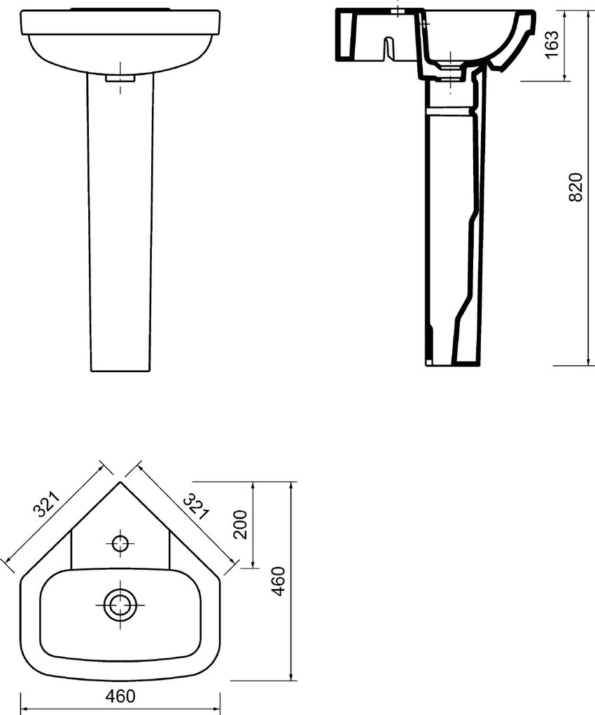 Aqualine Aqualine, VITROYA keramické umyvadlo rohové 46x46cm, VT145
