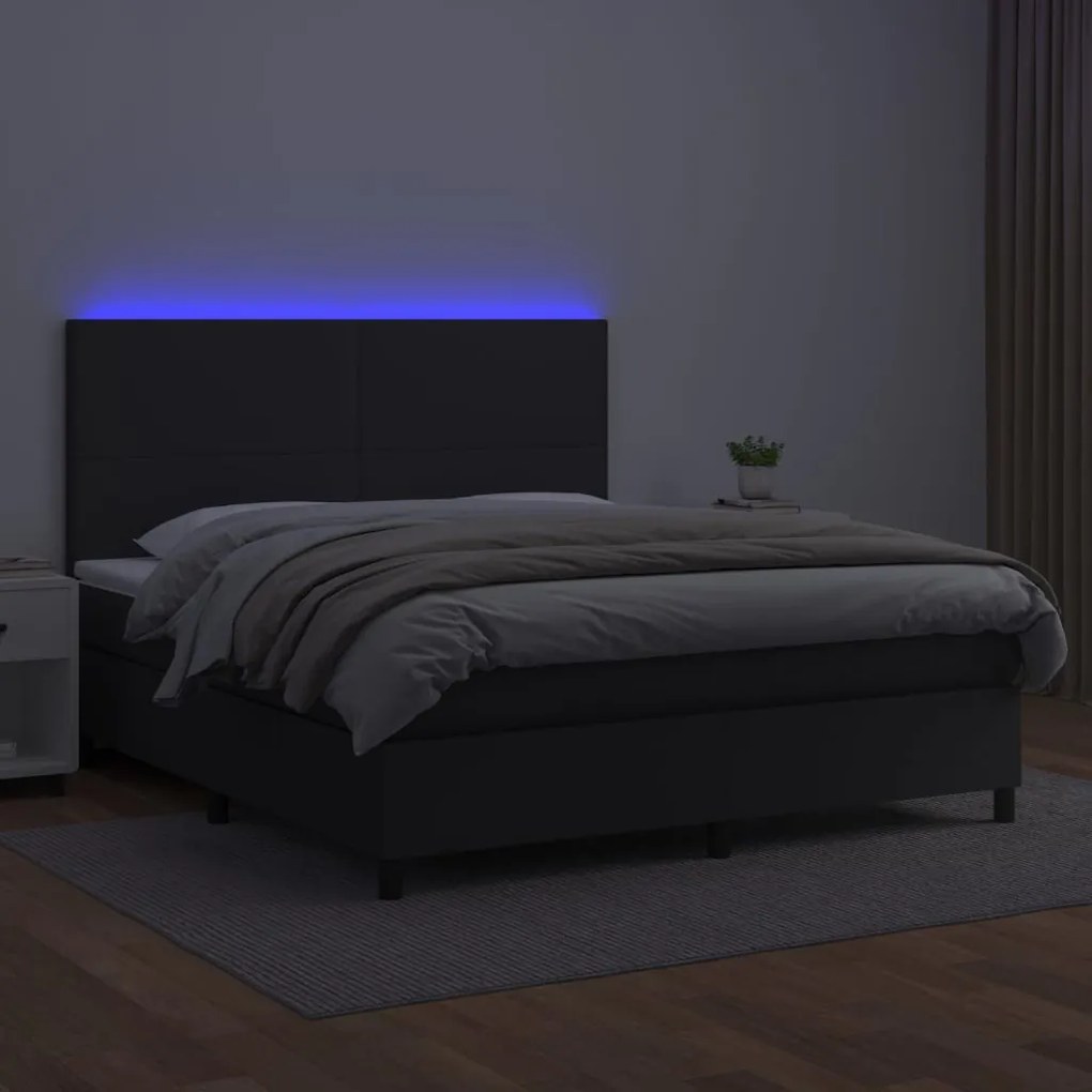 Box spring postel s matrací a LED černá 180x200 cm umělá kůže 3135837