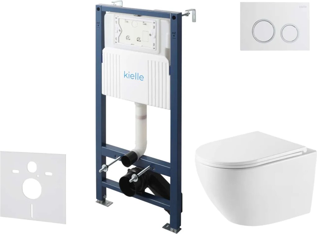 kielle Genesis New - Set předstěnové instalace, klozetu Oudee, Vortex Rimless+, sedátka softclose a tlačítka Gemini New II, lesklá bílá/chrom 30528SS58