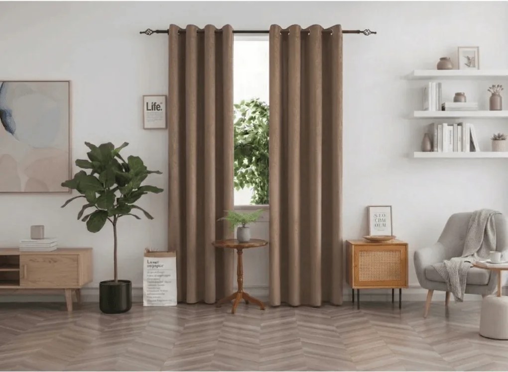 Zatemňovací závěs DUNES VELVET 140x250 cm, béžovohnědý Zavěšení: Řasící páska