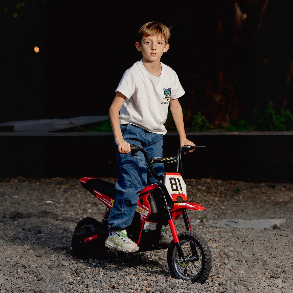 AIYAPLAY dětská elektrická motorka 24V s motorem 250W rychlost 6-16 km/h kola Ø30,48 cm pro děti 8-12 let červená