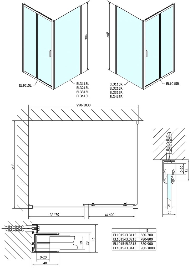 Polysan EASY LINE obdélníkový sprchový kout 1000x700mm, čiré sklo L/P varianta EL1015EL3115