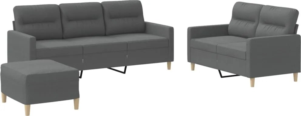 3dílná sedací souprava s poduškami tmavě šedá textil 3201609
