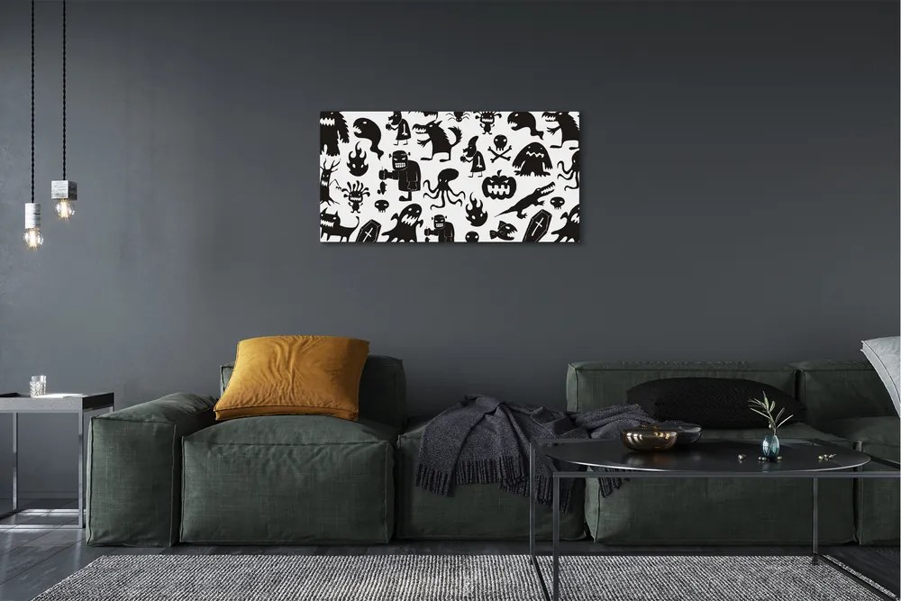 Obrazy na plátně White pozadí černými tvory 120x60 cm