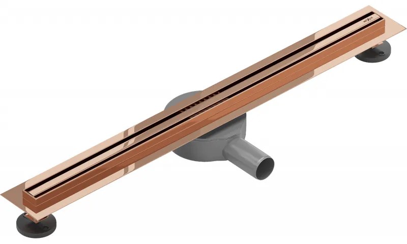 Mexen Flat nerezový sprchový žlab s rotačním 360° sifonem 70 cm, vzor SLIM, růžovo-zlatá, 1641070