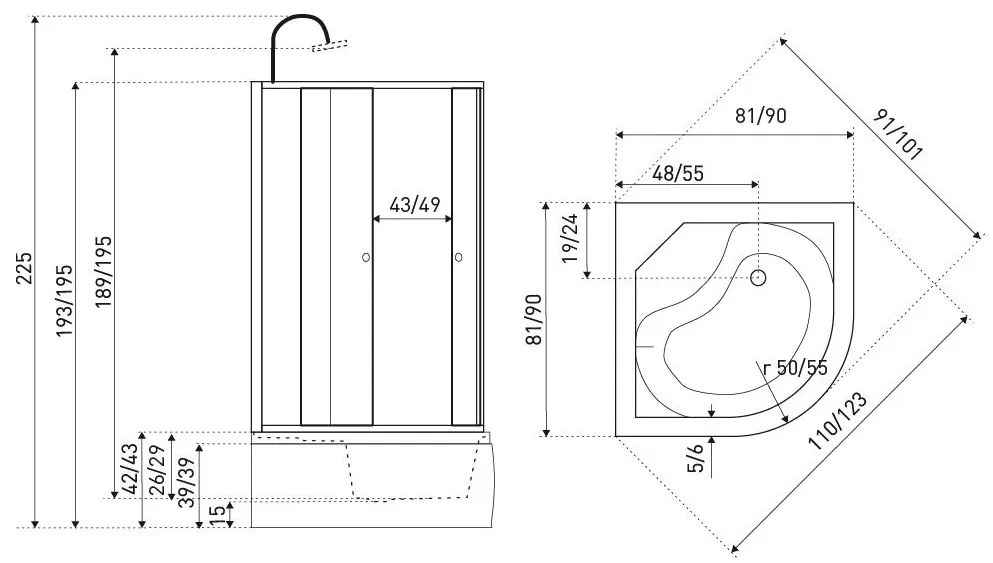 BPS-koupelny Hydromasážní box NV-Karo 90x90 černý