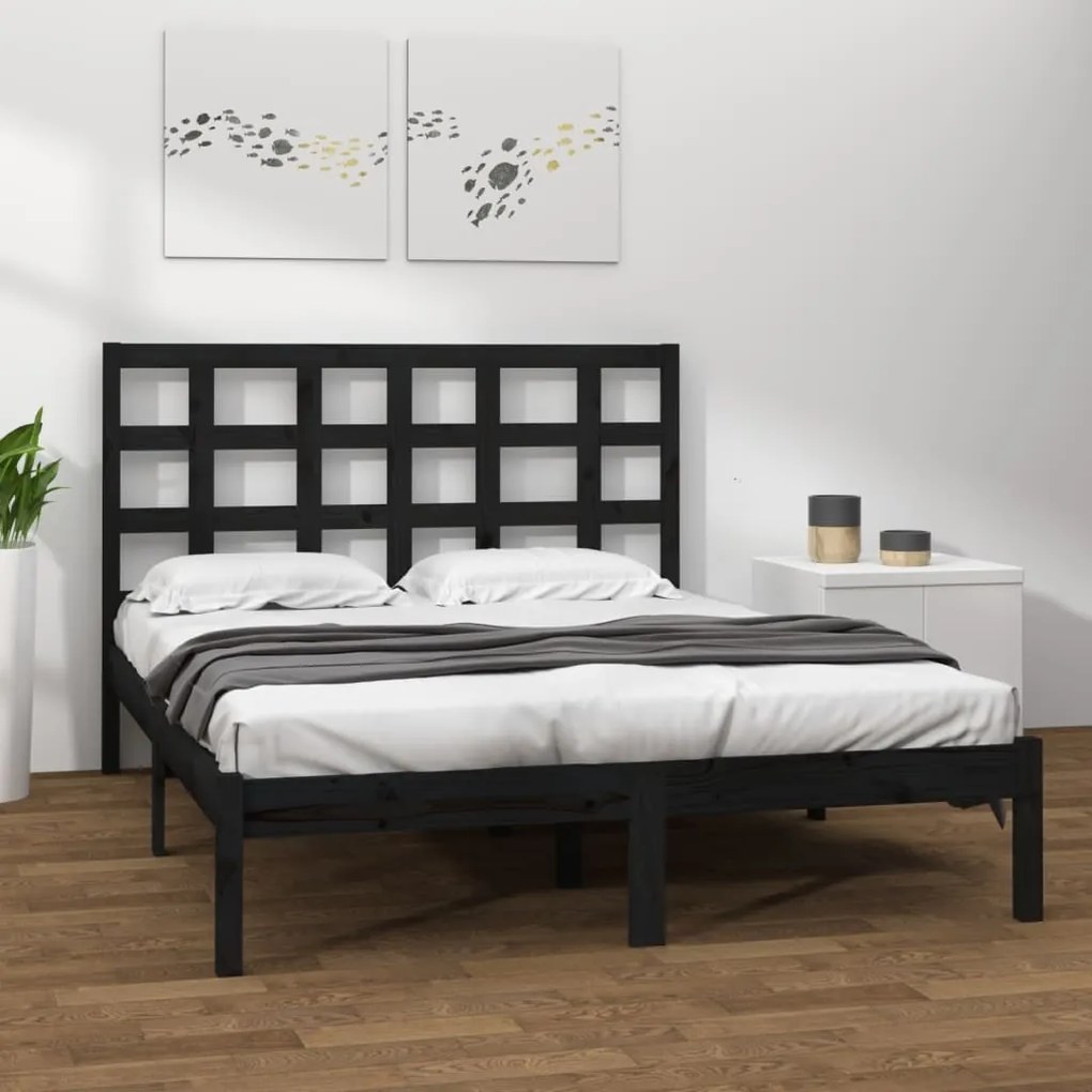 Rám postele černý masivní dřevo 200 x 200 cm 3105494