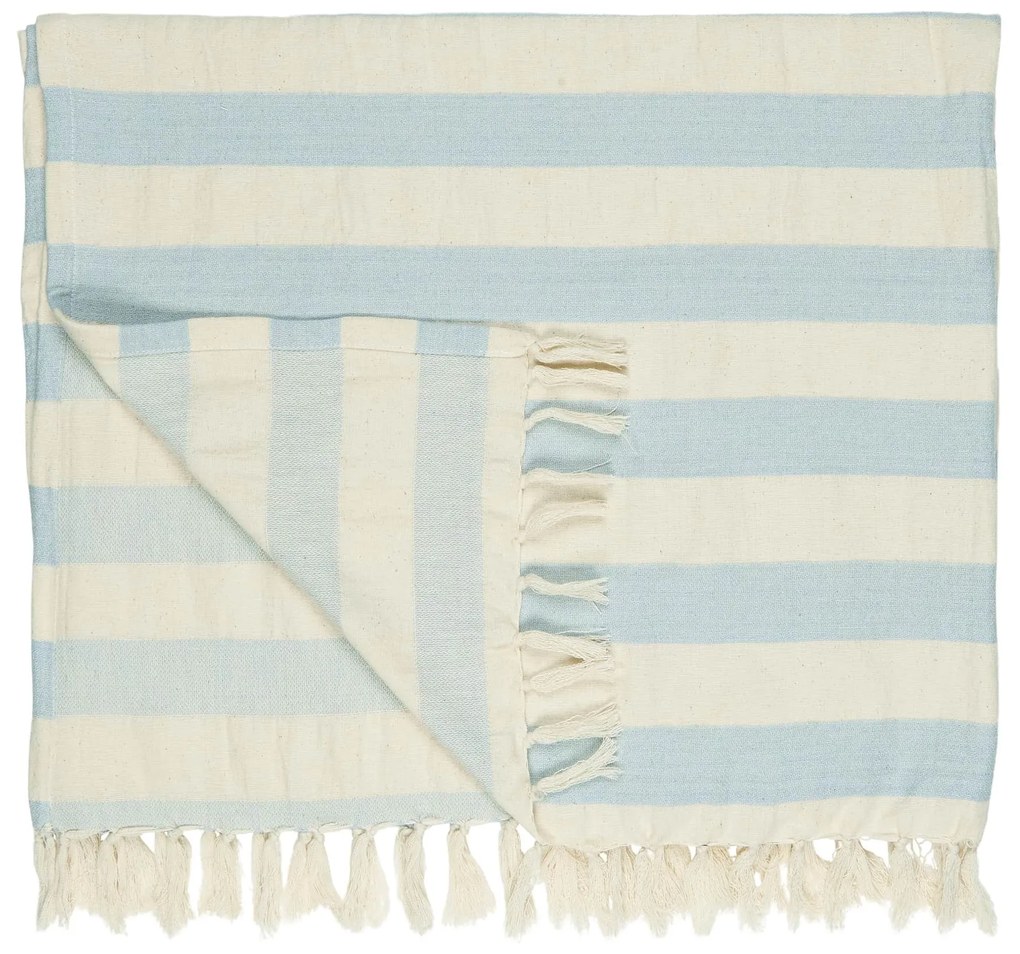 IB LAURSEN Bavlněný ručník s třásněmi Hammam Light Blue, krémová barva, textil