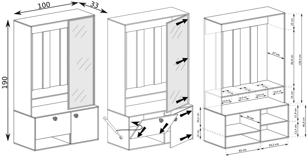 Předsíňová stěna se zrcadlem Spot grafitově šedá