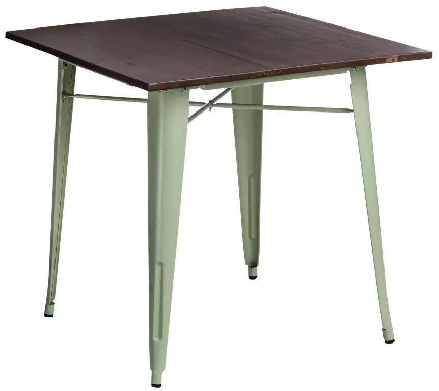 Jídelní stůl Tolix 76x76, světle zelená/ořech