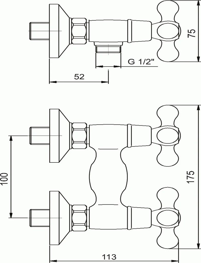 Novaservis Sprchová baterie bez příslušenství 100 mm Retro II chrom 99164/1,0