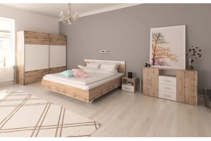 Ložnicový komplet (postel 180x200 cm), dub wotan / bílá, GABRIELA 0000209921 Tempo Kondela