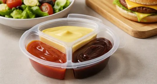 dóza na potraviny, 3 přihrádky, sada 8 ks, s víkem, plast, 3x12,5x12,5 cm, průhledná, Dekorino DP20260015