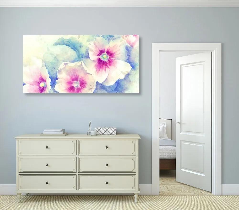 Obraz květiny v růžovém akvarely - 100x50 cm