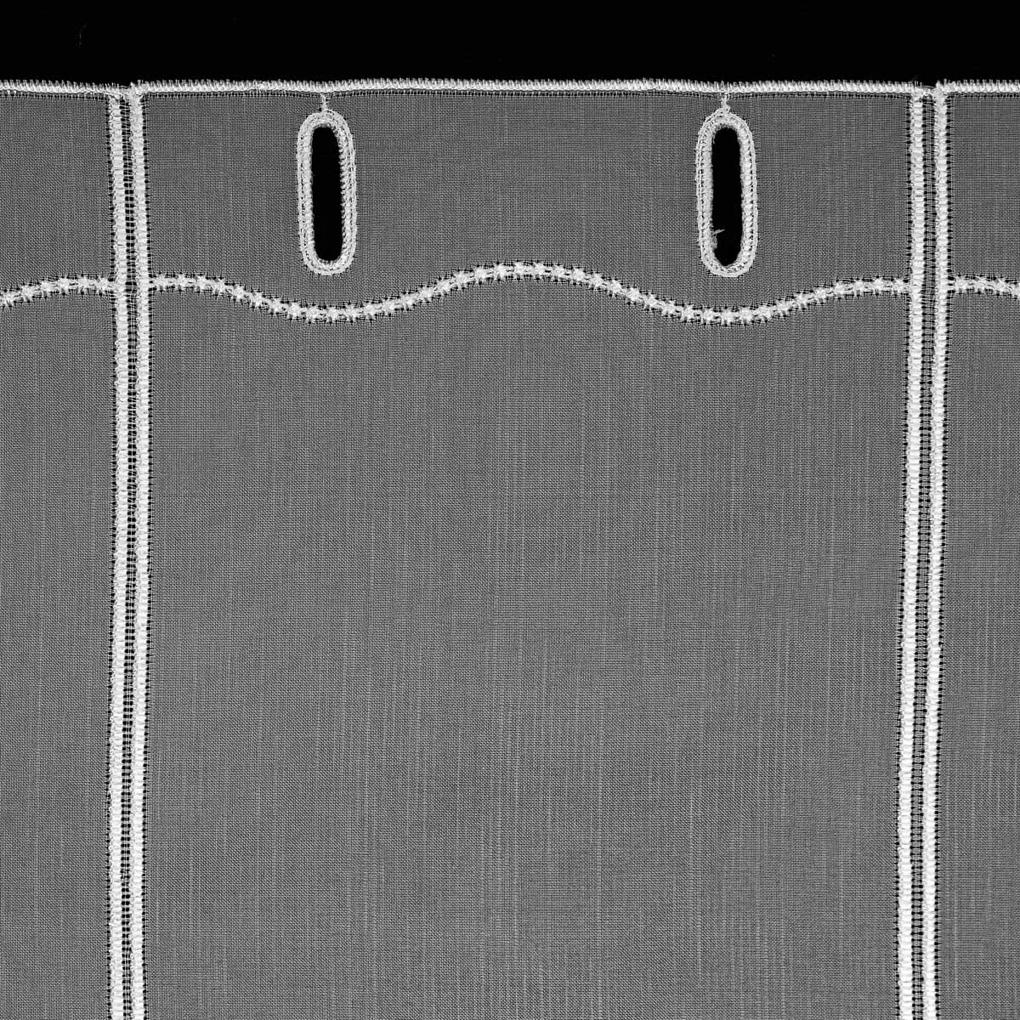 Rand voálová vitrážová záclona 30186 lístečky, vyšívaná s bordurou, bílá, výška 60cm (v metráži)