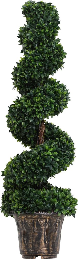 Umělý spirálový buxus Outsunny (Ø32cm x 120cm), Zelená dekorace pro interiér a exteriér, vč. květináče