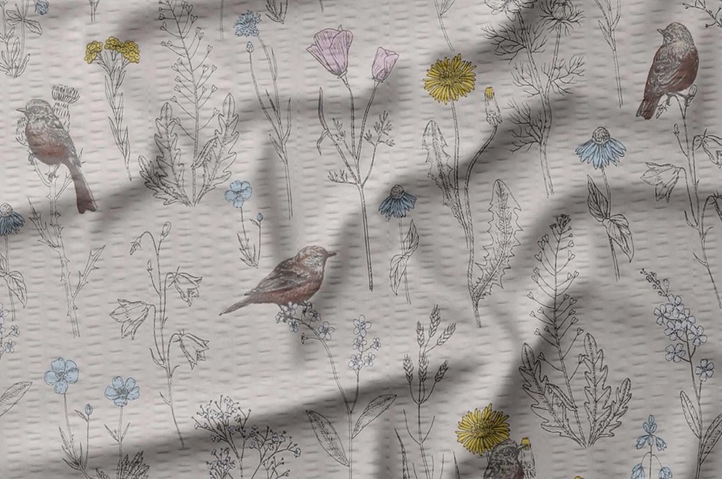 Krepový povlak na polštář Ptáčci v kvítí - smetanový Velikost: 70 x 90