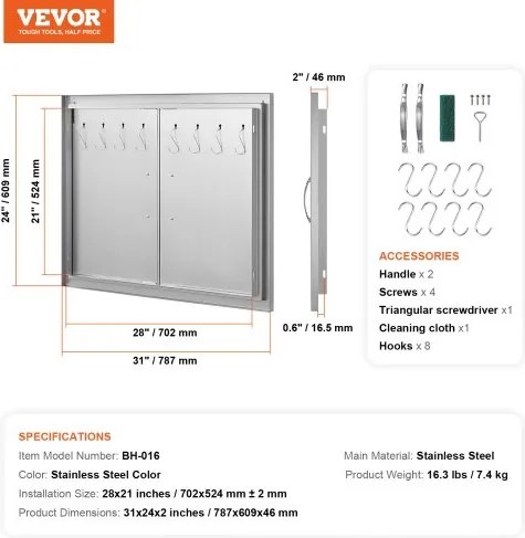 BBQ přístupová dvířka, 787 × 609 mm dvojitá venkovní kuchyňská dvířka – BH-016