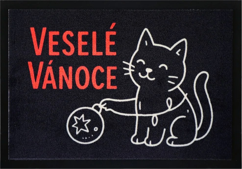 Mercury Flooring, Rohožka Veselé Vánoce s kočkou 40x60 cm, 40x60, černá