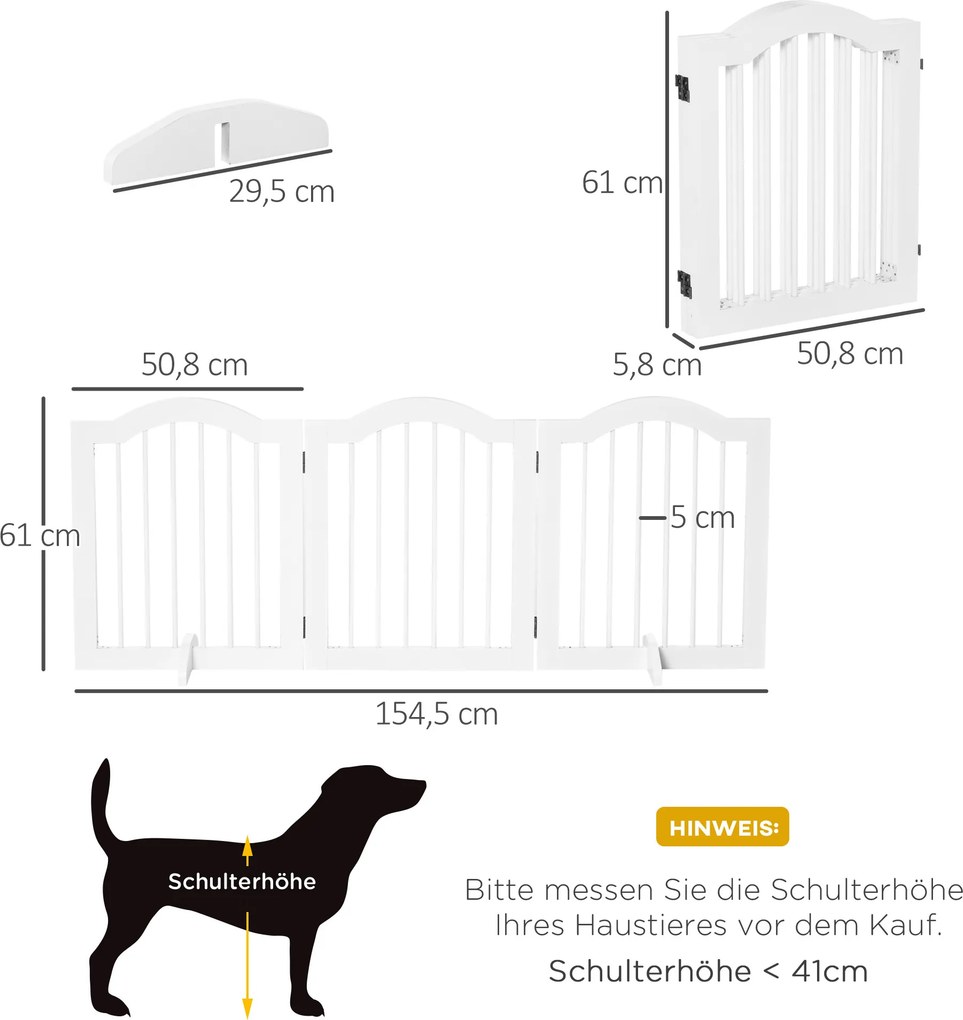 PawHut ohradník pro psy ochranný plot ohradník pro psy konfigurace ohradníku 3-dílný se dvěma podpěrnými nohami stabilní skládací MDF bílý 154,5x29,5…