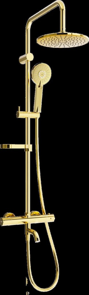 Mexen X40 sprchový set s horní hlavicí 22 cm s termostatickou vanovou baterií Kai, zlatá, 779004091-50
