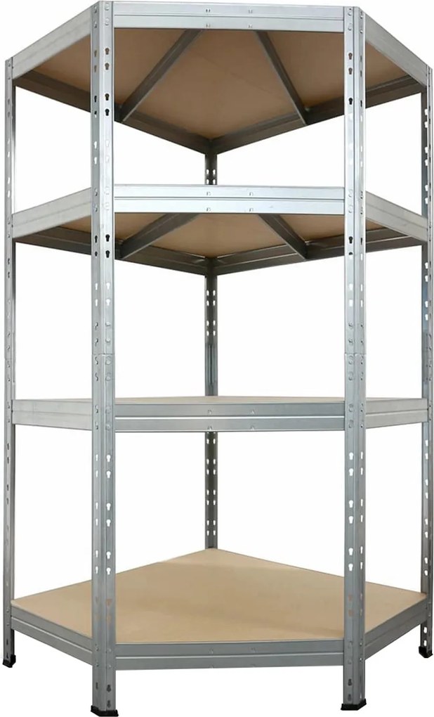 AR Shelving Rohový kovový regál RIVET pozink. 4 police 250kg 180x90x45x65cm