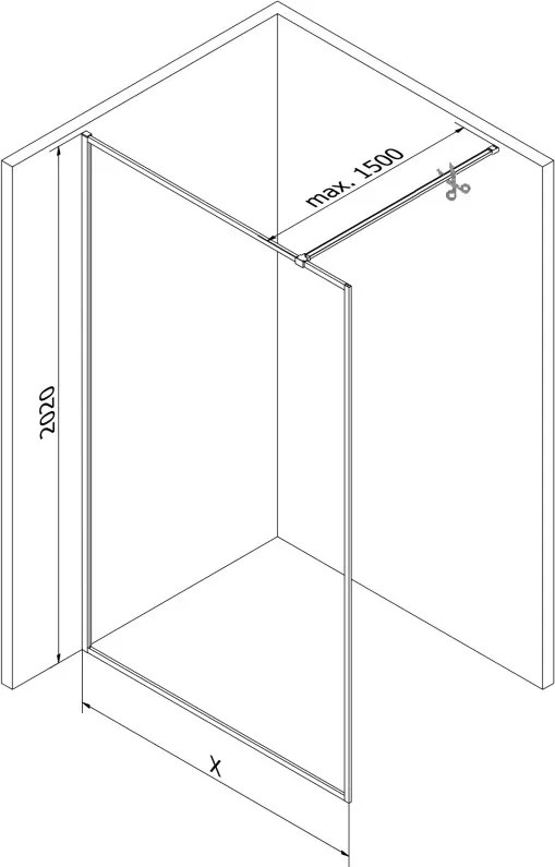 Mexen Kioto-XF sprchová zástěna Walk-in s rámem 110 x 202 cm, grafit 10 mm, černá - 800-110-104-70-40-X
