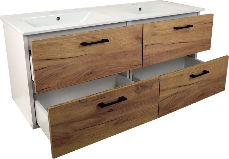 Comodo Koupelnová skříňka s keramickým umyvadlem Agria NEW W 120 - bílá/zlatý dub