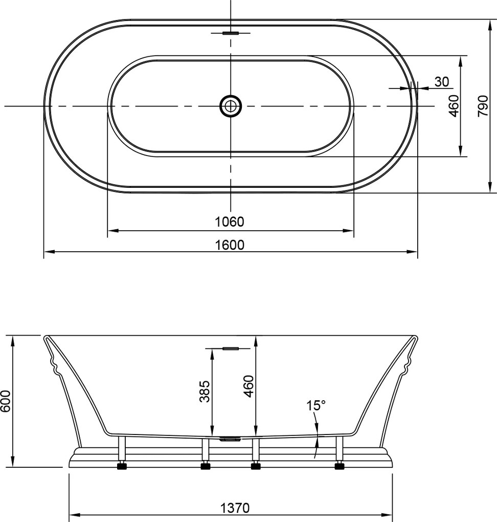 Aqualine ANTIK volně stojící retro vana, 160x79cm, bílá E2679