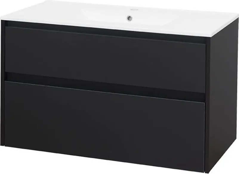 Mereo Mereo, Opto, koupelnová skříňka s keramickým umyvadlem 101 cm, bílá, dub, bílá/dub, černá, CN942