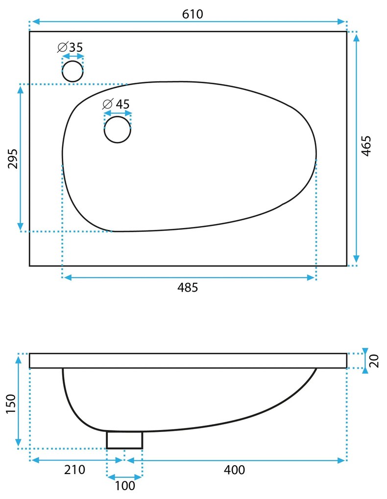 Rea Selena, konglomerátové zápustné umyvadlo 610x465 mm, bílá, REA-U6020