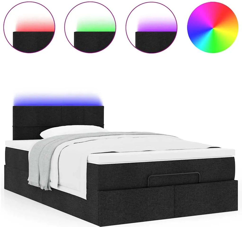 Osmanská postel s matrací & LED černá 120x190 cm látka 3312293