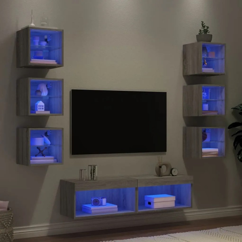 vidaXL 8dílná obývací stěna s LED kompozitní dřevo [3216639] Barva: Černá
