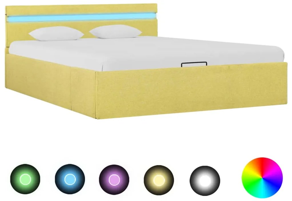 285621 vidaXL Rám postele s úložným prostorem LED zelený textil 140 x 200 cm