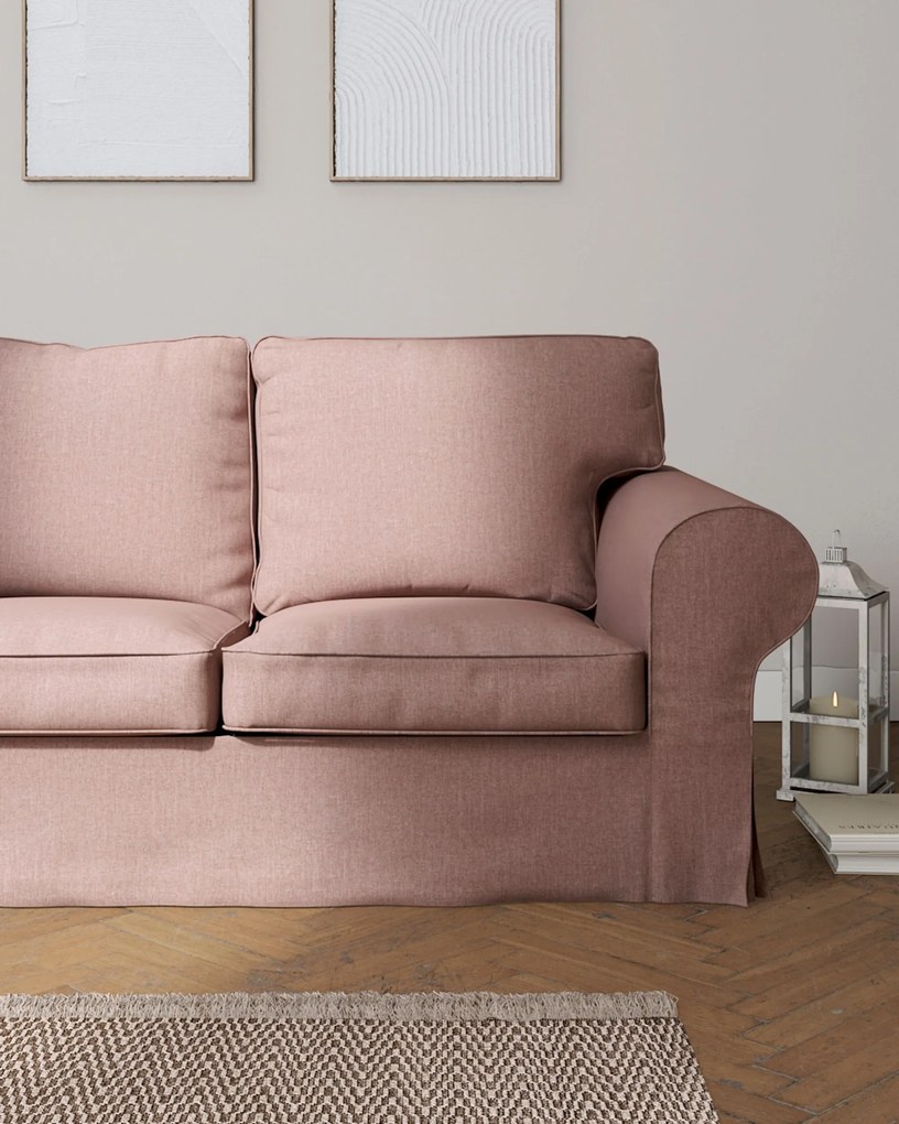 Potah na pohovku IKEA Ektorp 3-místná, nerozkládací barva růžová látka pletený vzor