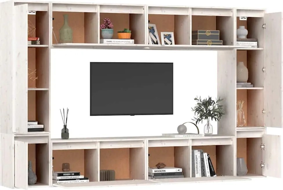 TV skříňky 8 ks bílé masivní borové dřevo 3100195