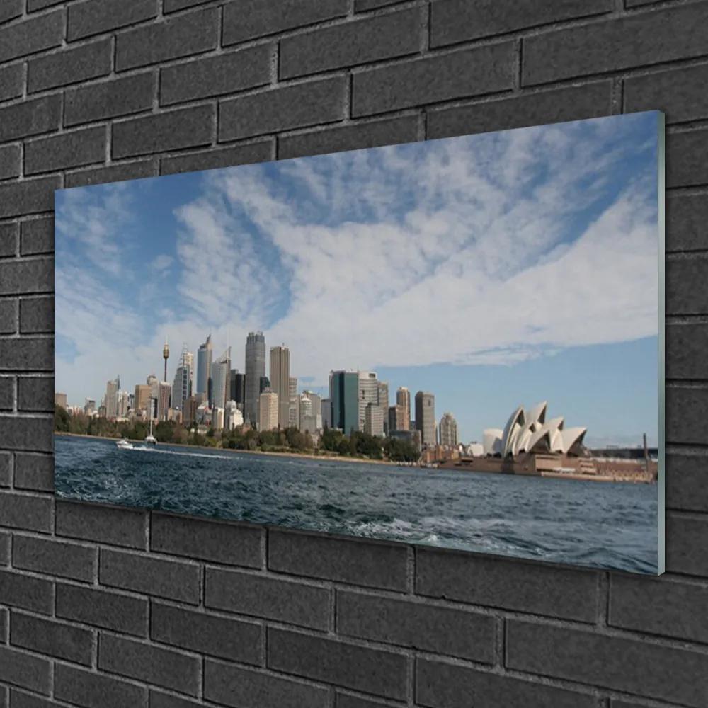 Obraz na skle Město Moře Domy Sydney 140x70 cm