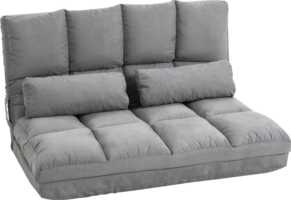 HOMCOM 2-v-1 Podlahová Židle s Podporou Zády a Nastavitelným Sedákem Šedý Velur Metal 102 x 73 x 60 cm | Aosom