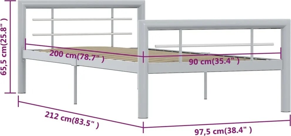 vidaXL Rám postele černý a bílý kov 90 x 200 cm [284556] Barva: Šedá a bílá