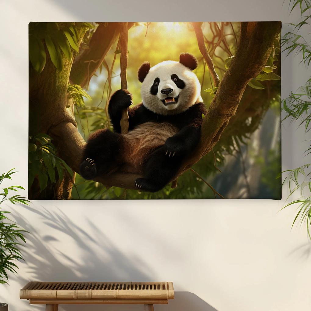 Obraz na plátně - Panda chilluje na stromě FeelHappy.cz Velikost obrazu: 120 x 80 cm
