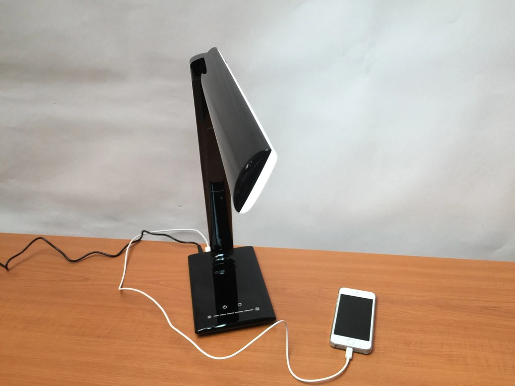 LED stolní lampička stmívatelná USB, 12W, volba teploty světla, černý lesk