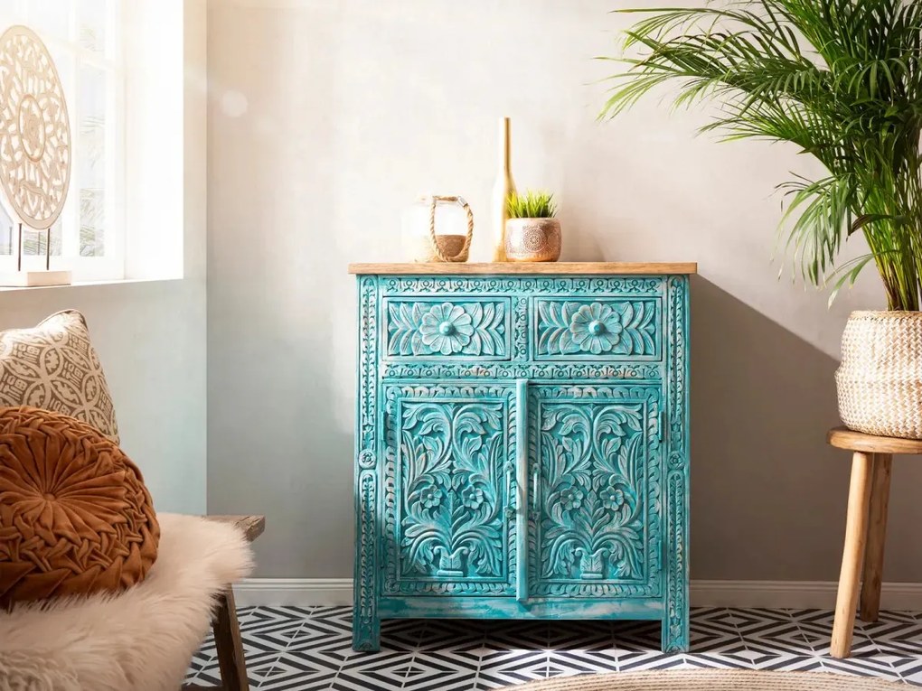 furniture-nabytek.cz - Masivní komoda Santoro z mangového dřeva, modrá, lakovaná